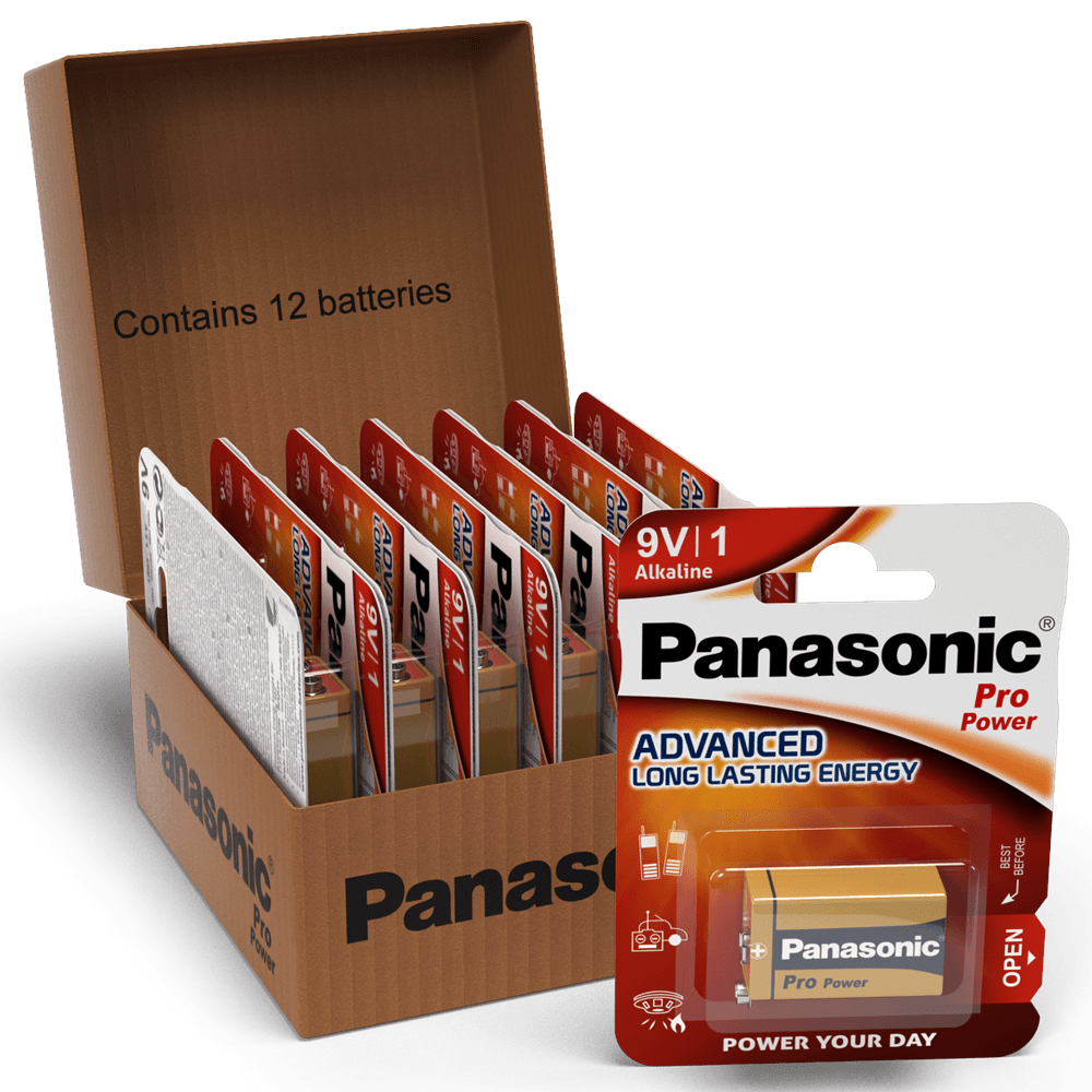 Panasonic Pro Power 9V PP3 6LR61 Batteries - 12 Pack