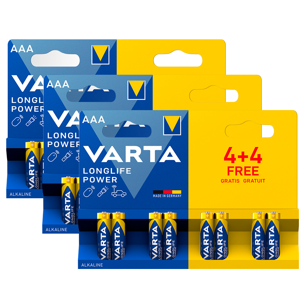 Varta Longlife Power AAA LR03 Alkaline Batteries - 24 Pack