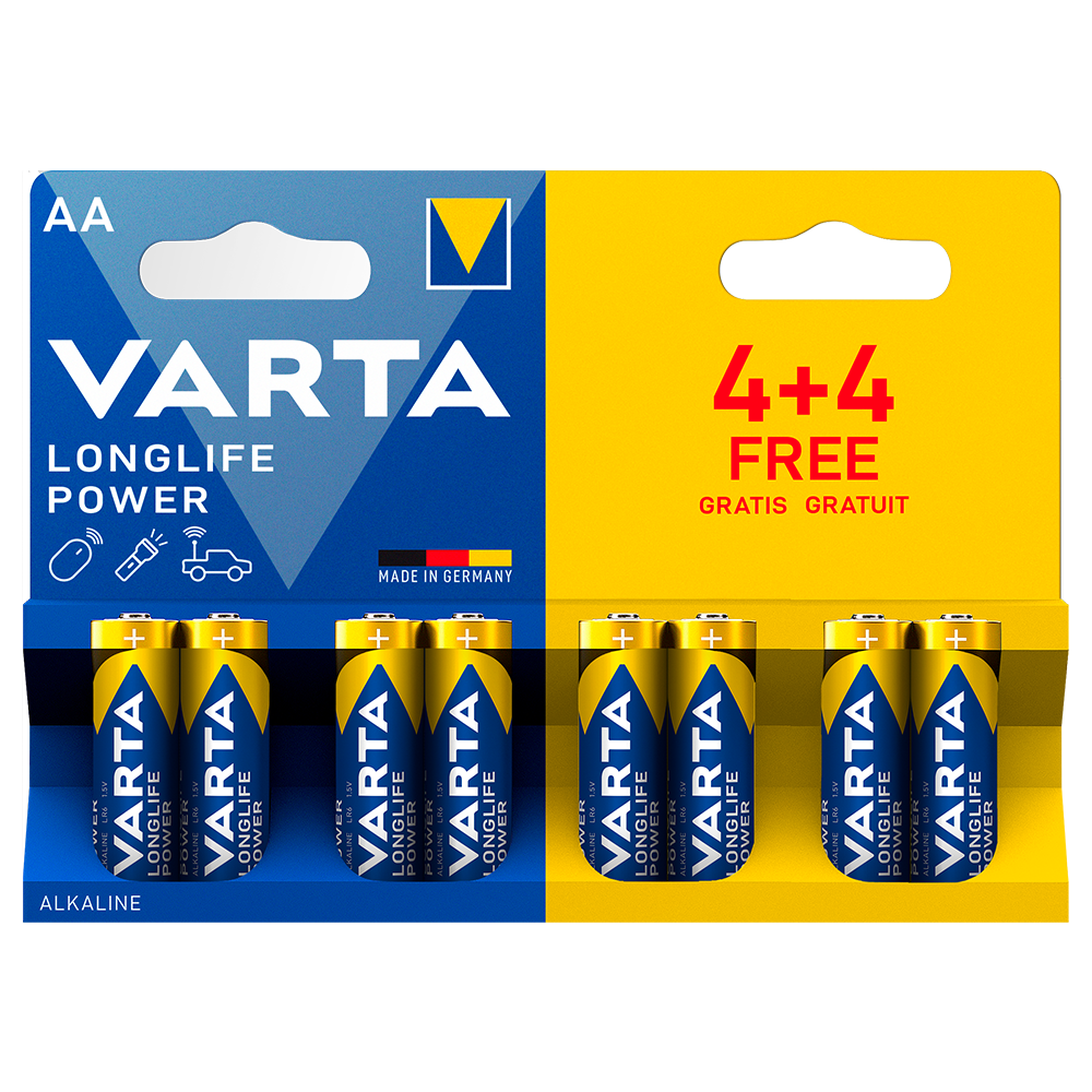Varta Longlife Power AA LR6 Alkaline Batteries - 8 Pack